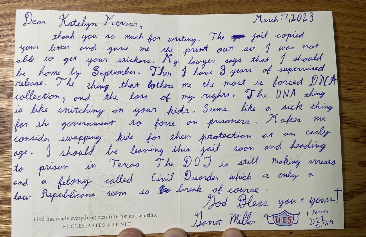 LETTERS FROM PRISON: GARRET MILLER - J6PatriotNews
